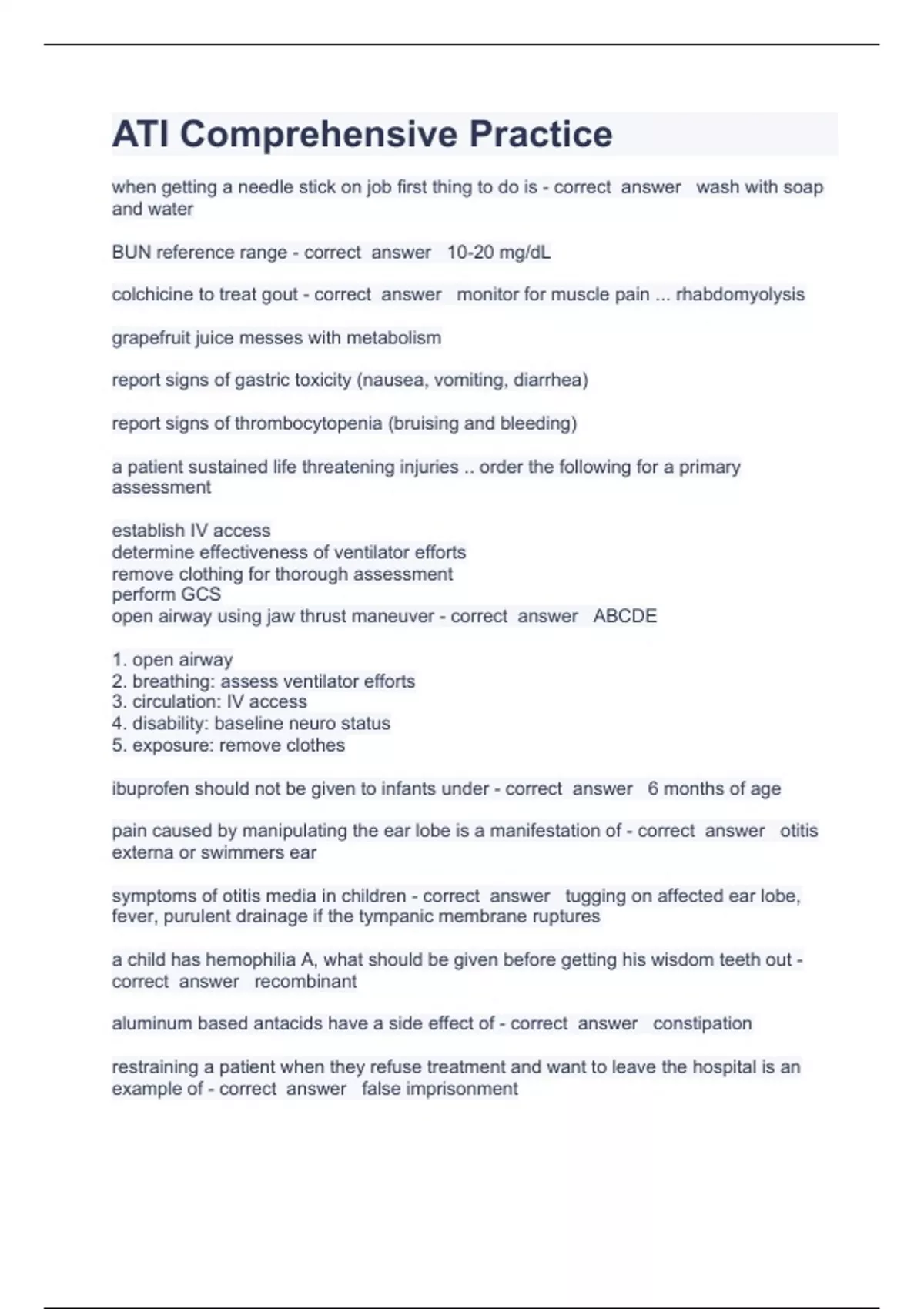 ATI Comprehensive Practice Question and answers correctly solved 2023/2024 - ATI COMPREHENSIVE ...