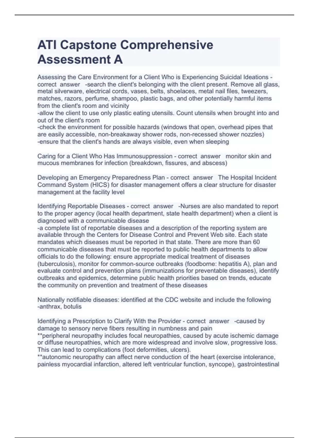 ATI Capstone Comprehensive Assessment A Questions with complete ...