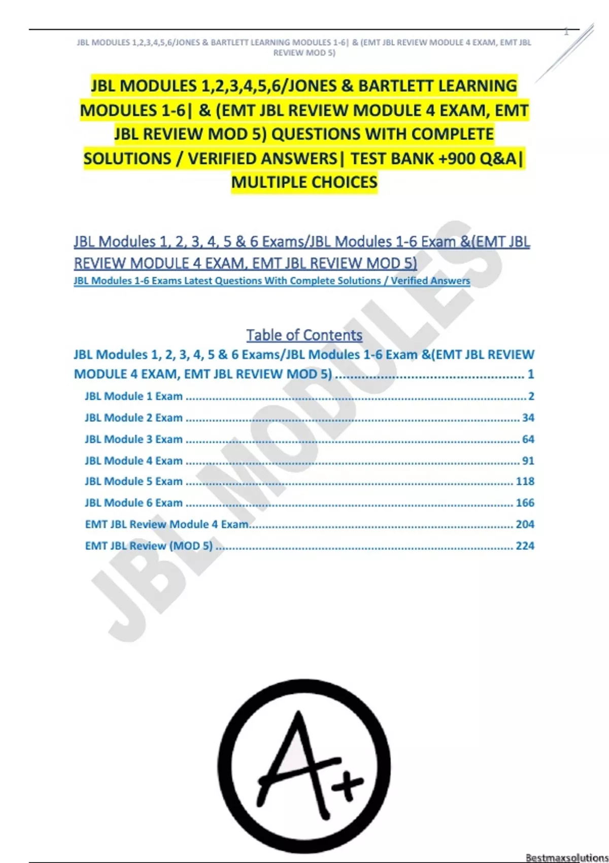JBL MODULES 1,2,3,4,5,6/JONES & BARTLETT LEARNING MODULES 1-6| & (EMT JBL REVIEW MODULE 4 EXAM ...