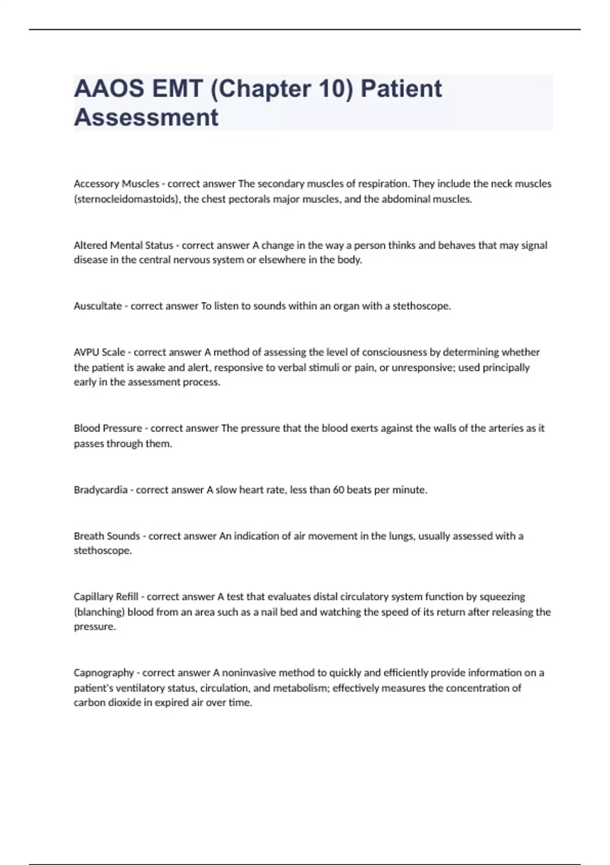 AAOS EMT (Chapter 10) Patient Assessment 2023/2024 passed - AAOS ...