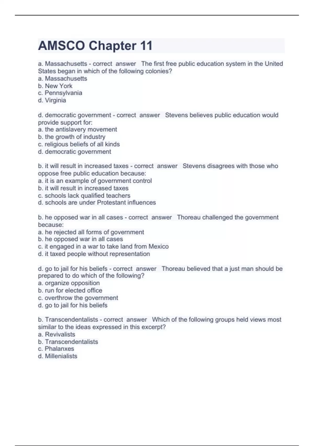 AMSCO Chapter 11 Question and answers 100% correctly solved 2023/2024 - AMSCO - Stuvia US