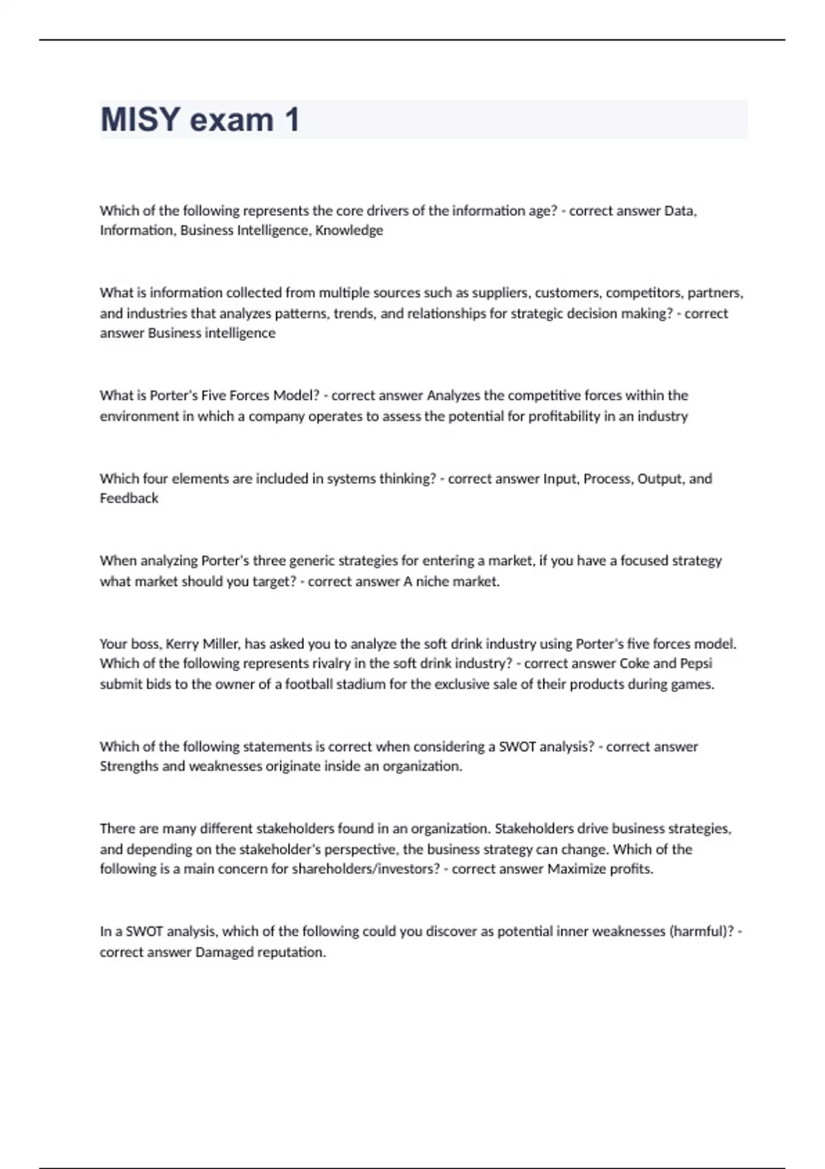 MISY exam 1 questions with complete solutions 2023/2024 passed - MISY ...