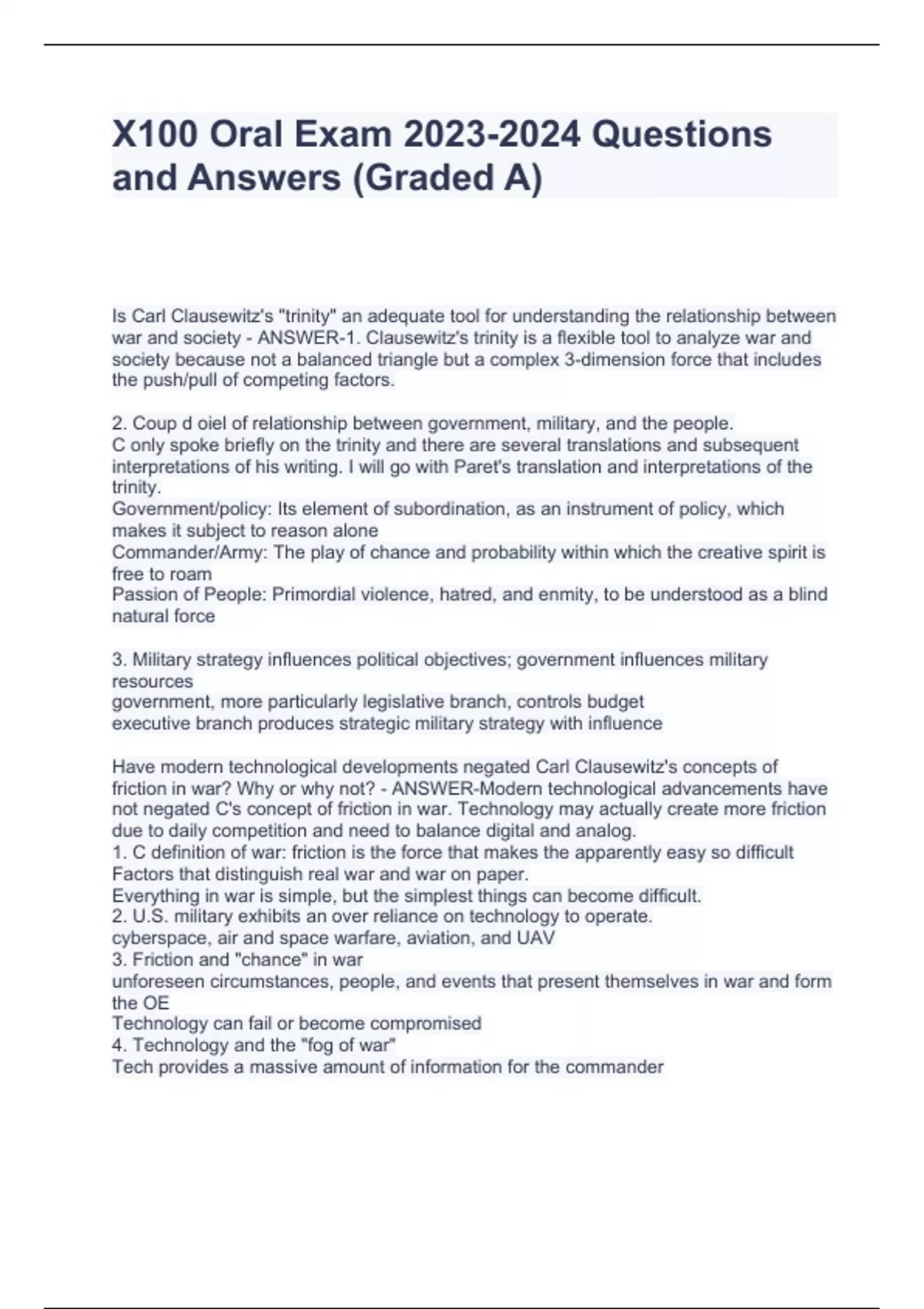 X100 Oral Exam Questions and Answers (Graded A) - X100 Oral - Stuvia US