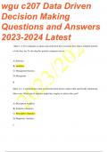 WGU C207 Data Driven Decision Making Questions with Complete Solutions ...