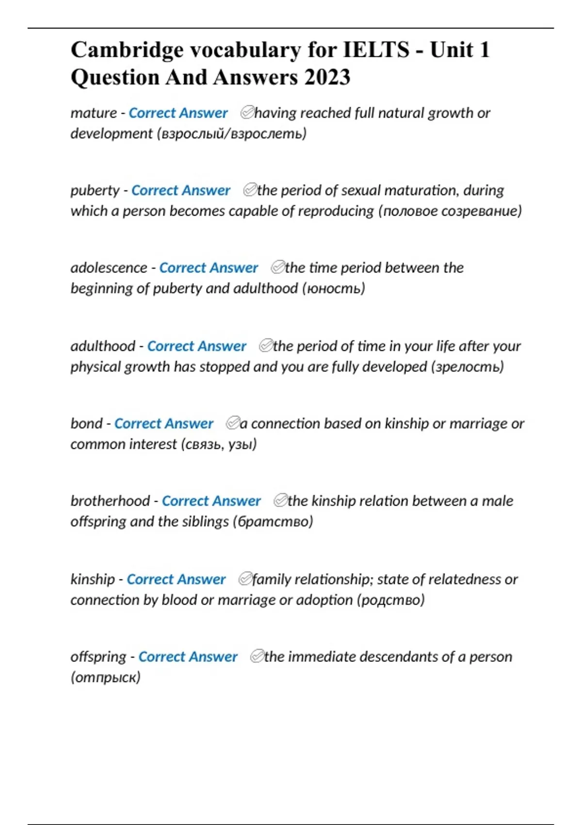 Cambridge vocabulary for IELTS - Unit 1 Question And Answers 2023 ...
