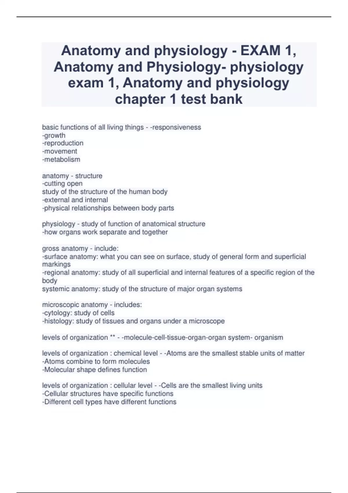 Anatomy and physiology - EXAM 1, Anatomy and Physiology- physiology ...
