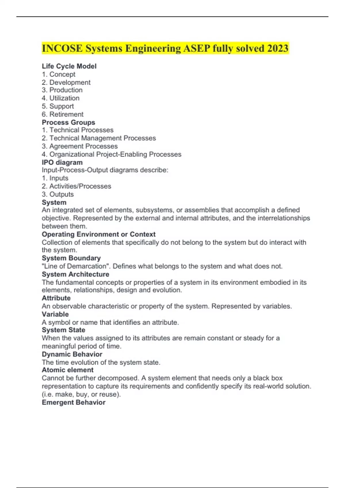 INCOSE Systems Engineering ASEP fully solved 2023 - ASEP - Stuvia US