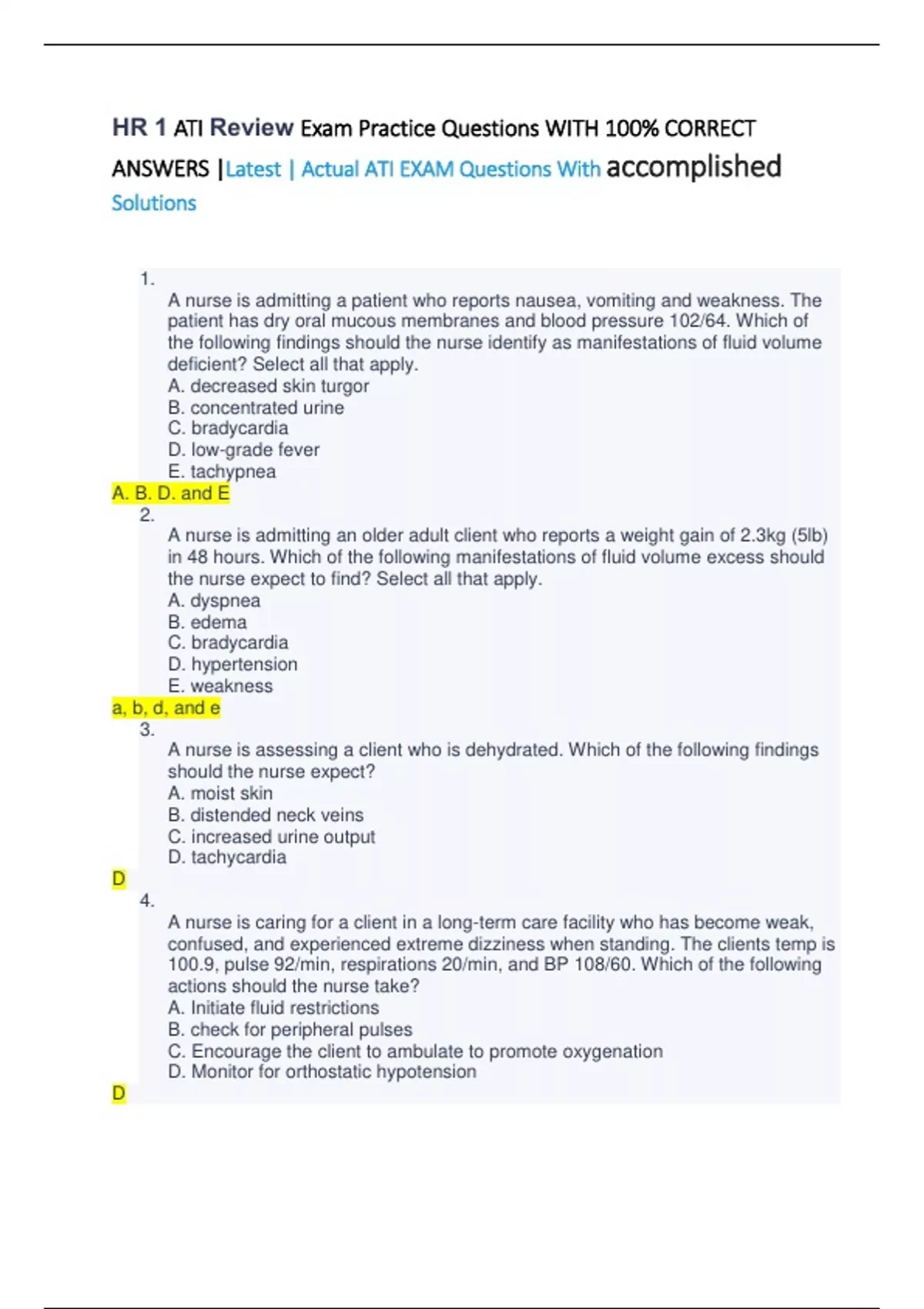 HR 1 ATI Review Exam Practice Questions WITH 100% CORRECT ANSWERS ...