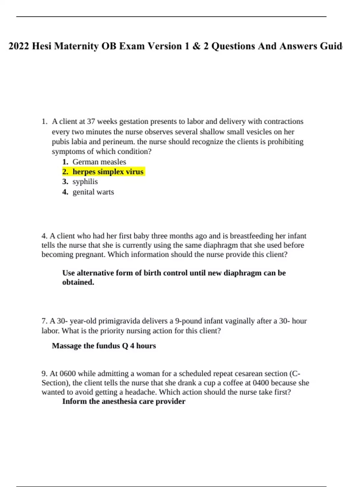 2022 Updated Hesi Maternity OB Exam Version 1 & 2 Questions And Answers ...