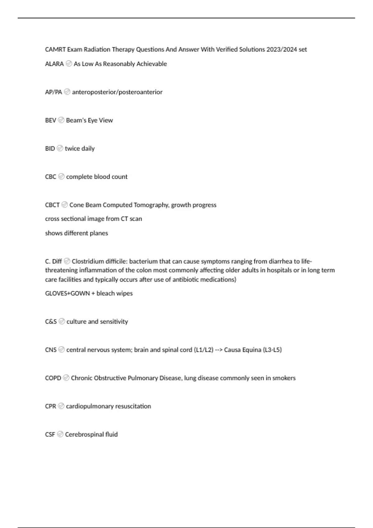 CAMRT Exam Radiation Therapy Questions And Answer With Verified ...