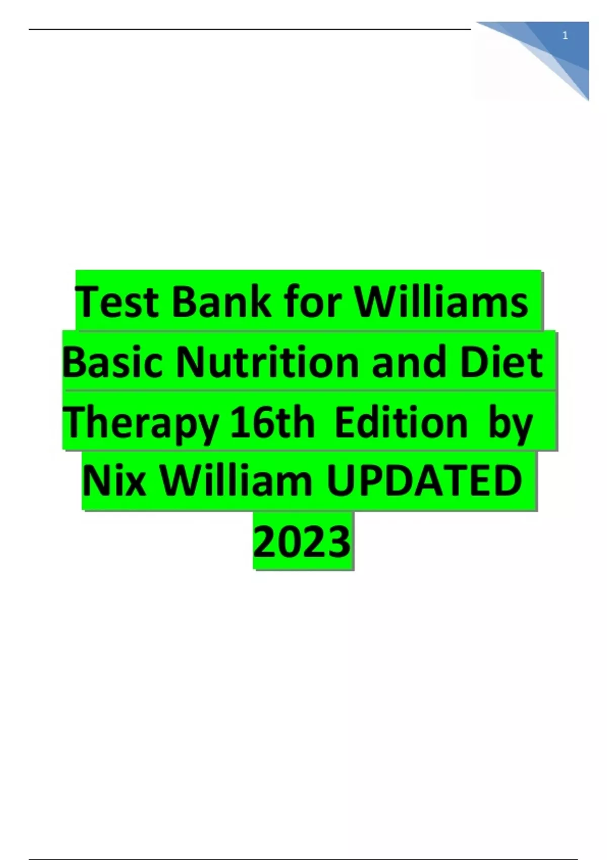 Test Bank for Williams Basic Nutrition and Diet Therapy 16th Edition by ...
