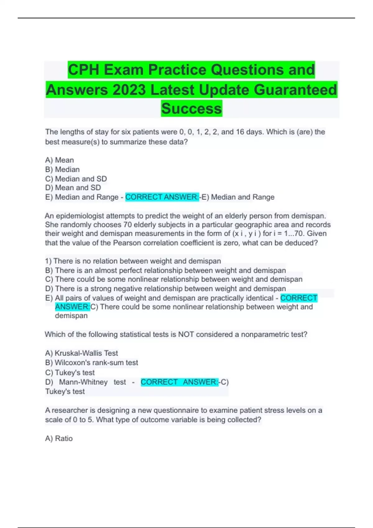 CPH Exam Practice Questions and Answers 2023 Latest Update Guaranteed ...