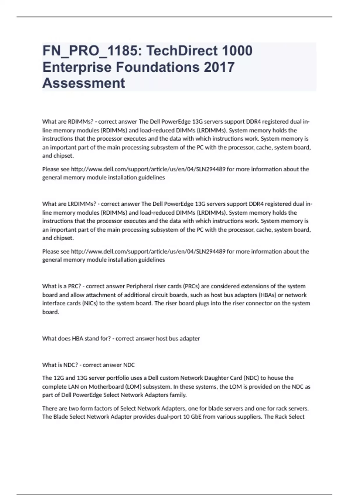 FN_PRO_1185 TechDirect 1000 Enterprise Foundations 2017 Assessment ...