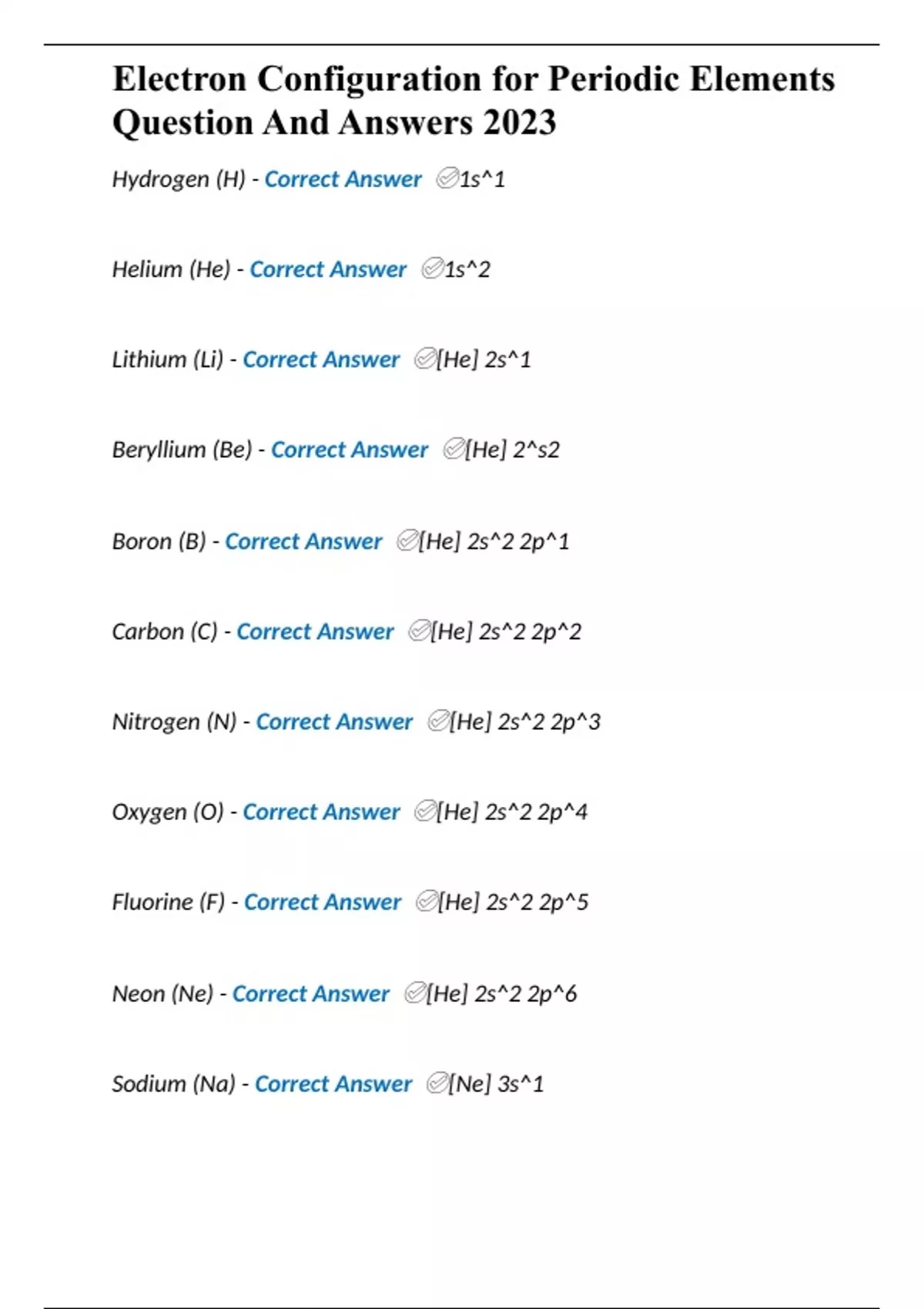 Electron Configuration for Periodic Elements Question And Answers 2023 ...
