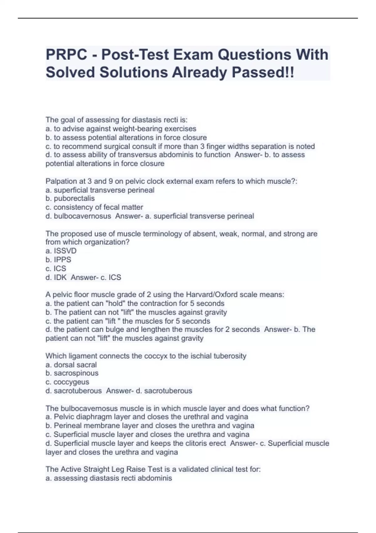 PRPC - Post-Test Exam Questions With Solved Solutions Already Passed ...