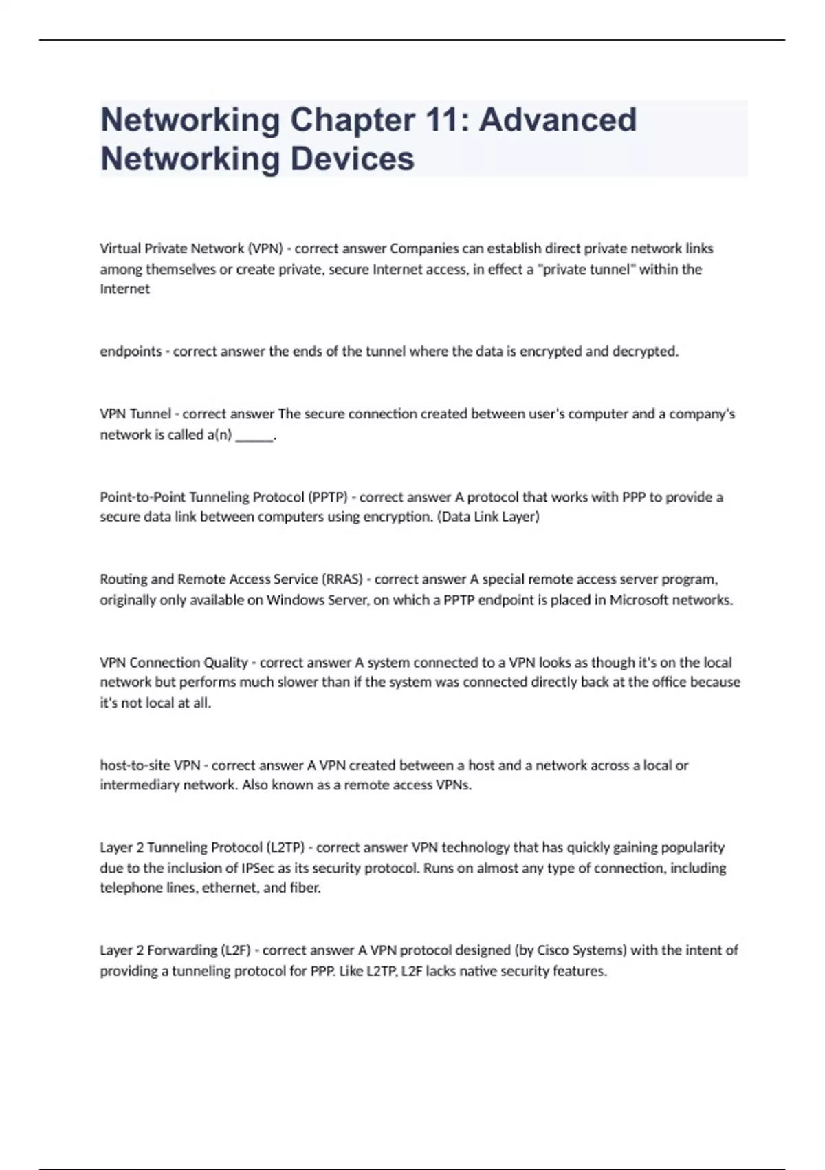 Networking Chapter 11 Advanced Networking Devices fully solved graded A+ 2023/2024 - Ctip ...