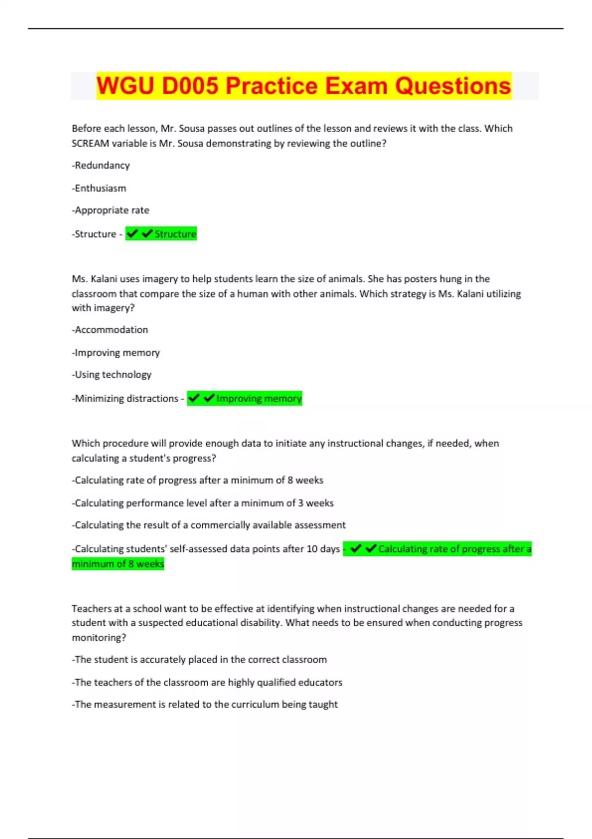 WGU D005 Practice Exam Questions// (Top 2024/2025 EXAM REVIEW PAPERS ...