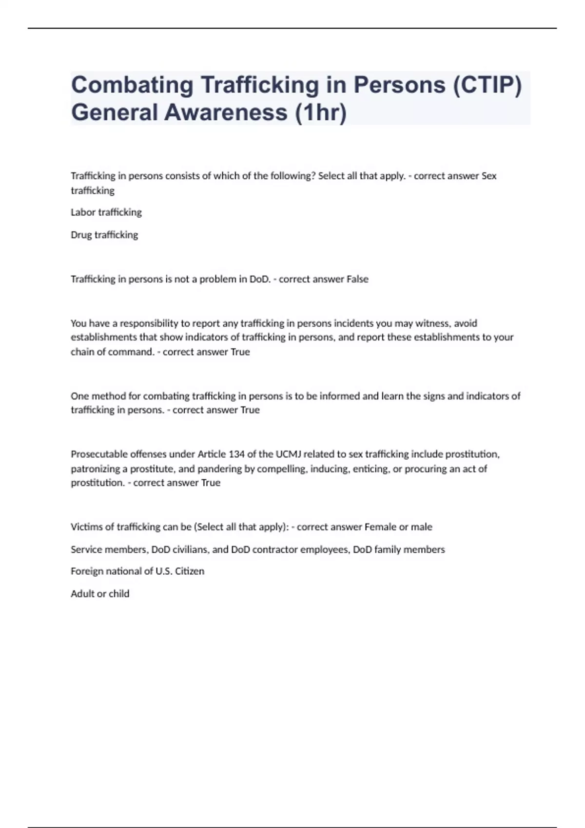 Combating Trafficking in Persons (CTIP) General Awareness (1hr ...