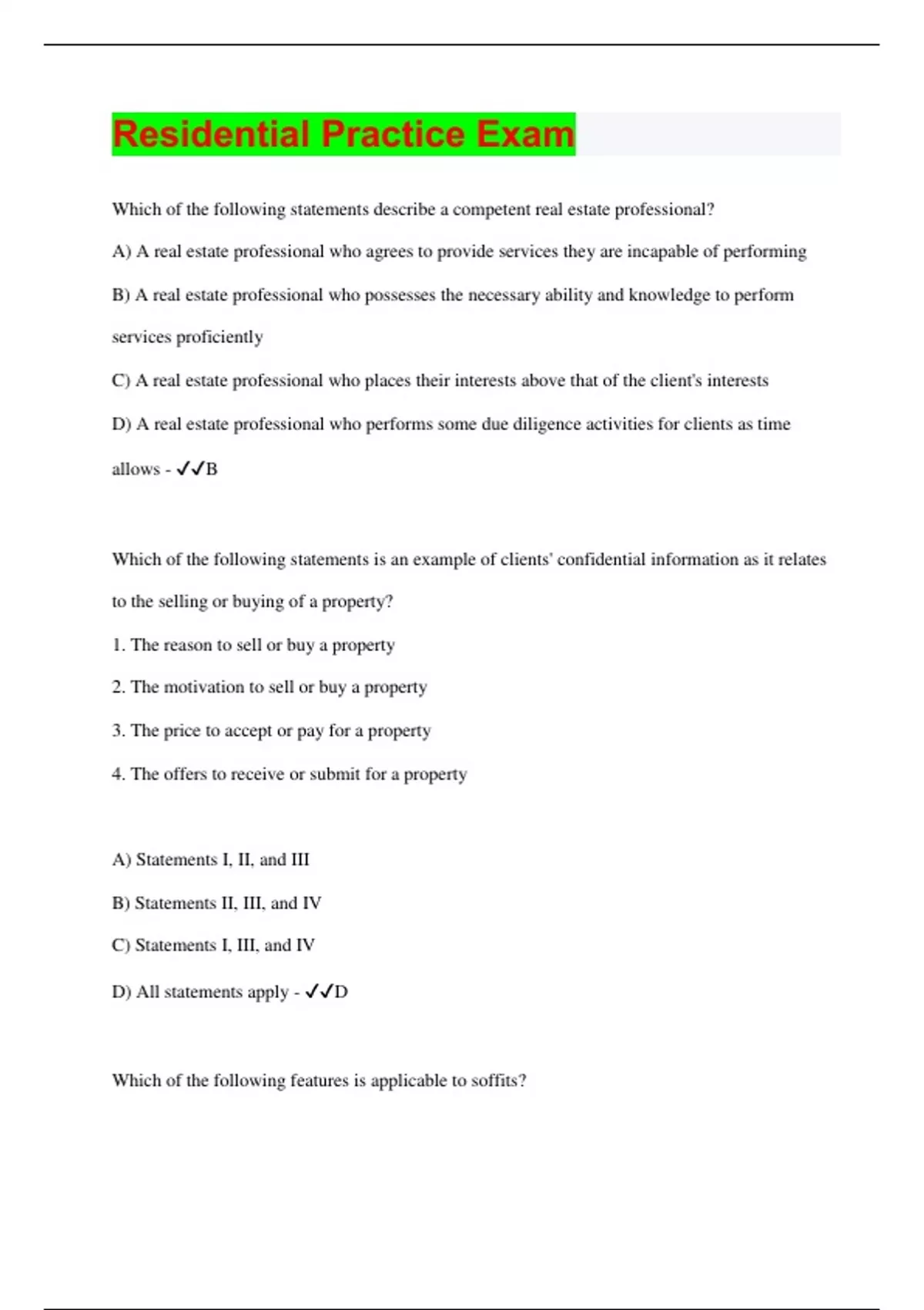Residential Practice Exam | Questions with 100% Correct Answers ...