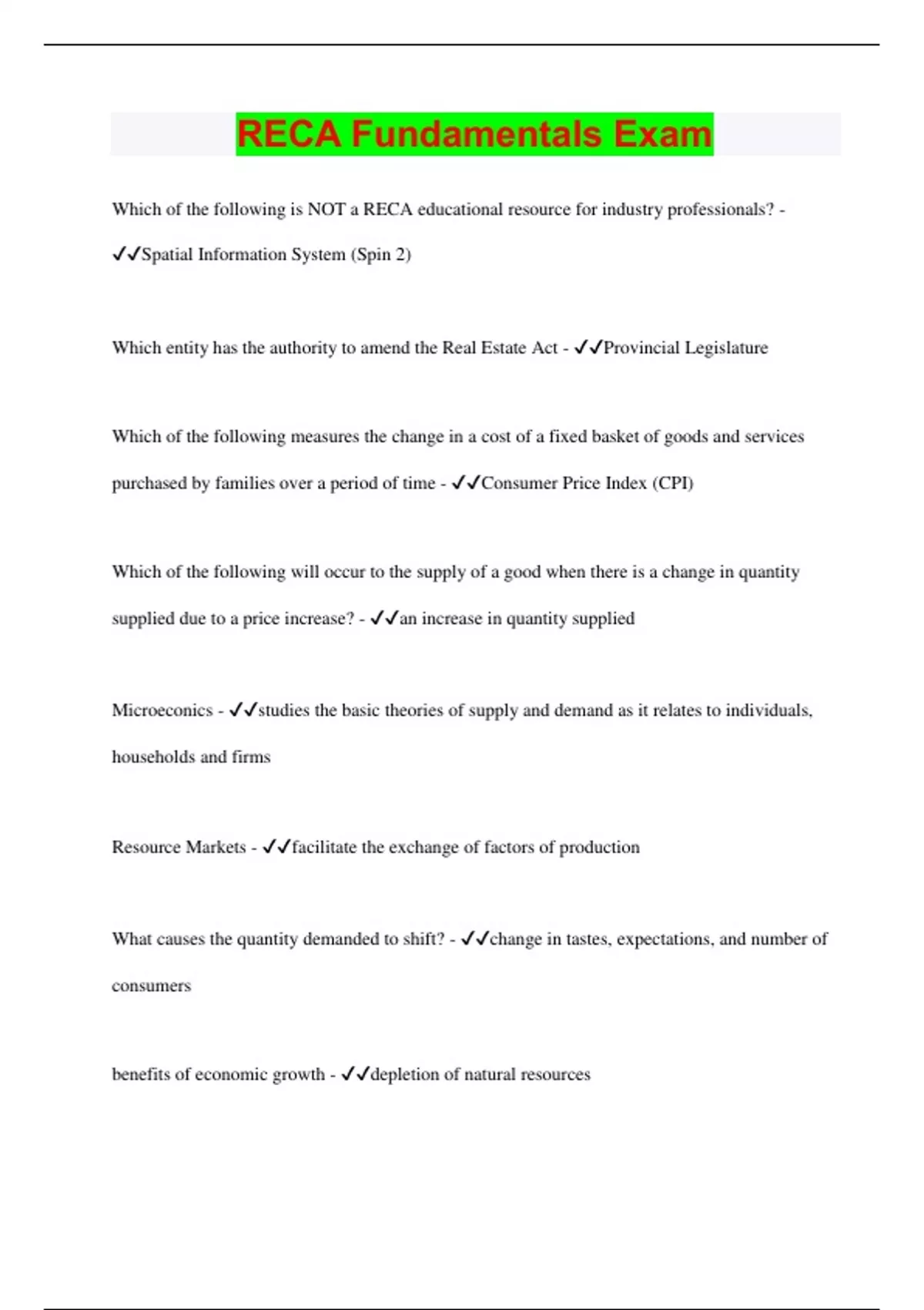 RECA Fundamentals Exam | Questions with 100% Correct Answers | Latest ...