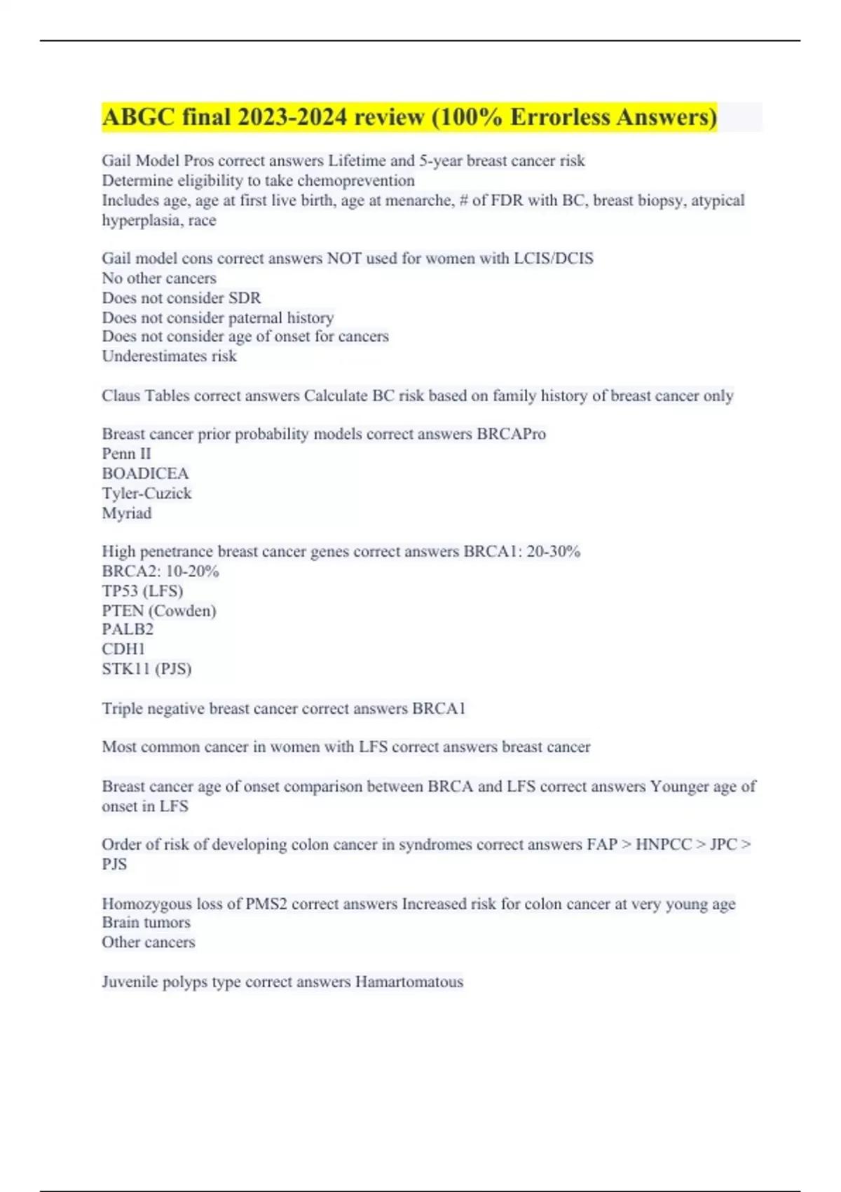 ABGC final review (100% Errorless Answers) - ABGC - Stuvia US