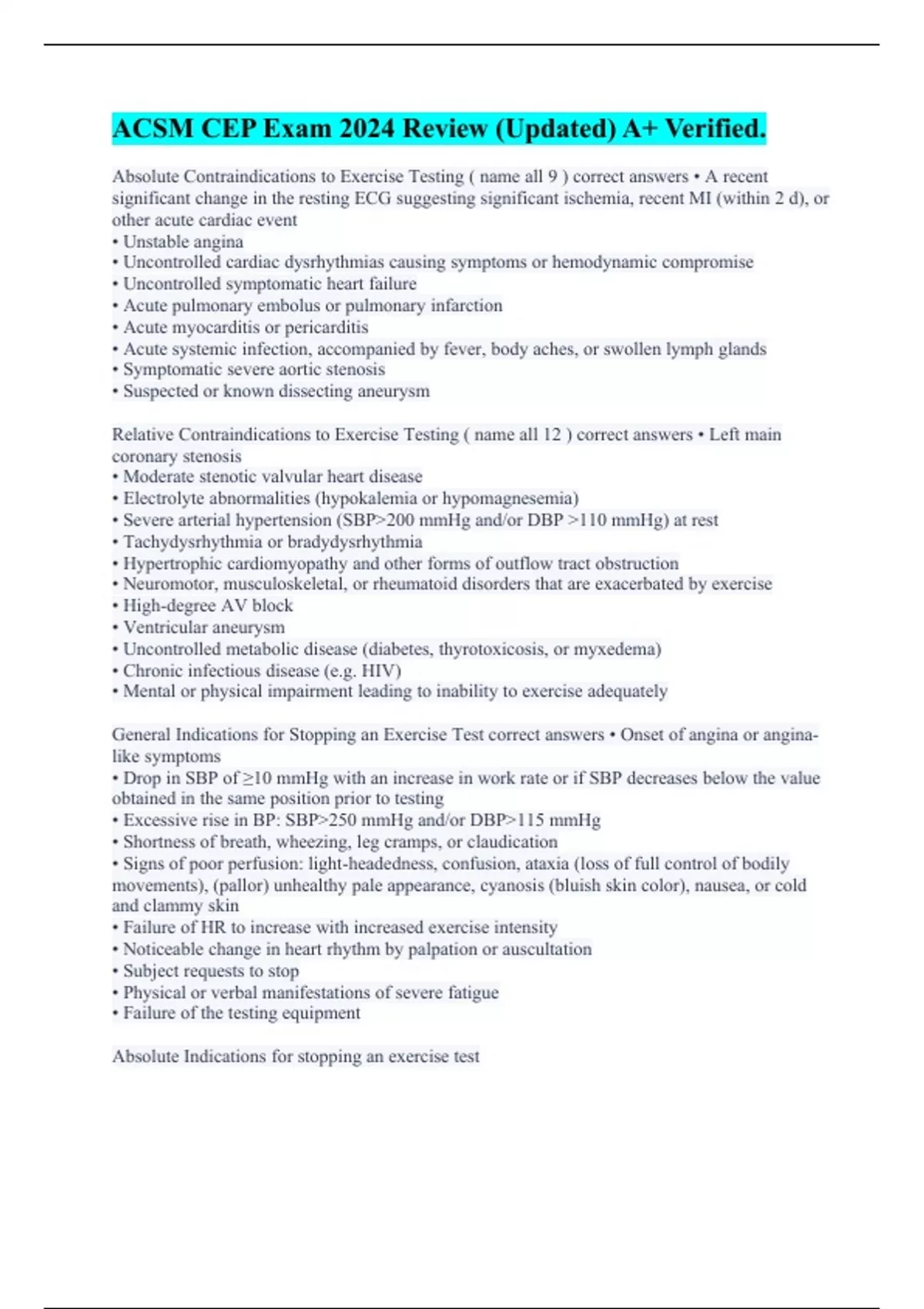 ACSM CEP Exam 2024 Review (Updated) A+ Verified. - ACSM CEP - Stuvia US