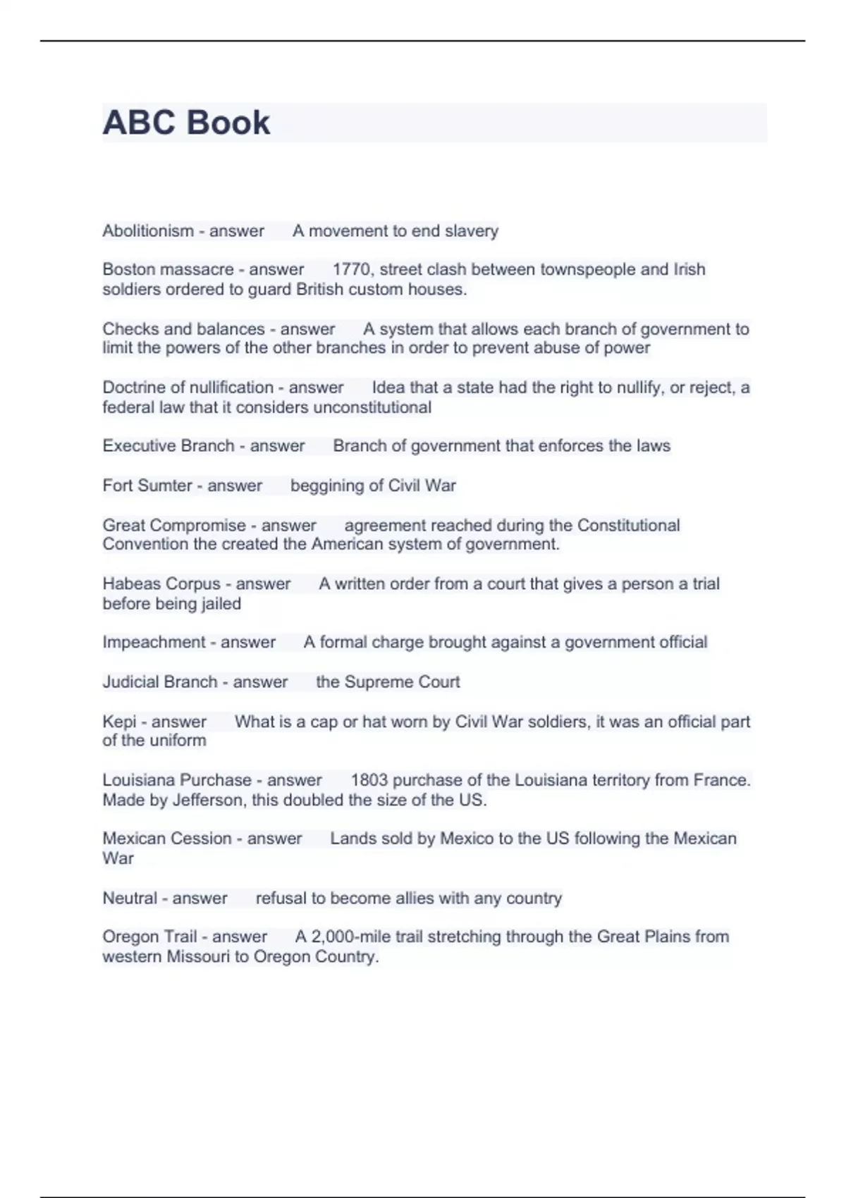 ABC Book Questions with solution 2023 - ACBC - Stuvia US