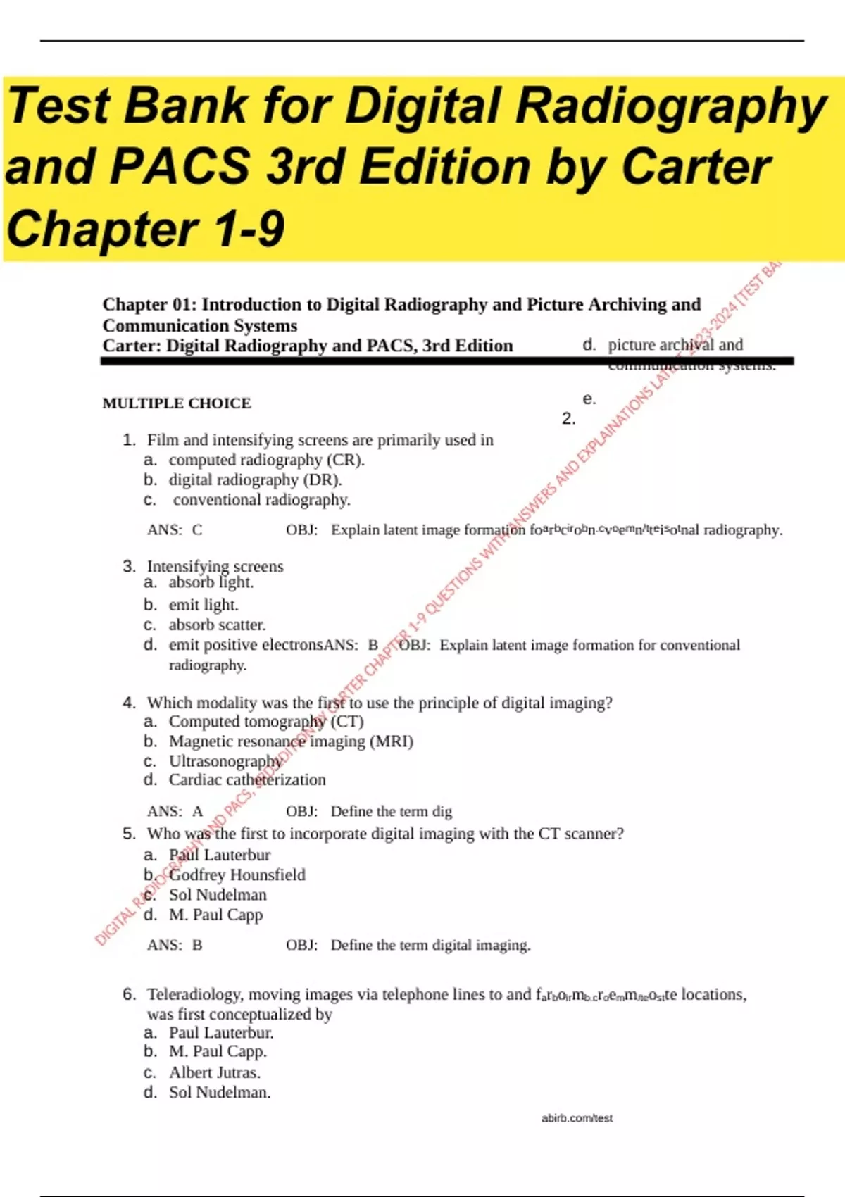 Test Bank For Digital Radiography and PACS, 3rd Edition by Carter ...