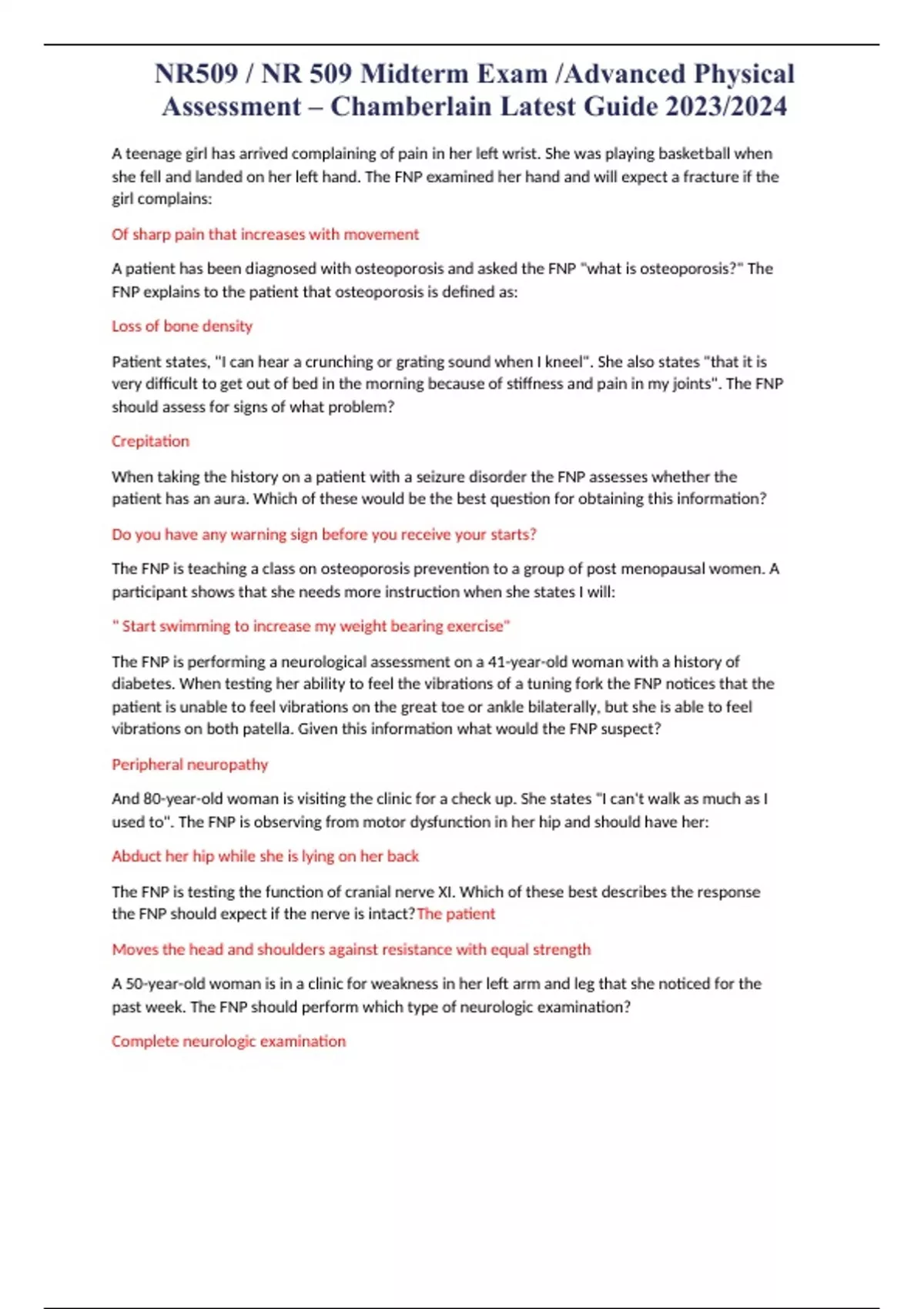 NR509 / NR 509 Midterm Exam /Advanced Physical Assessment – Chamberlain ...
