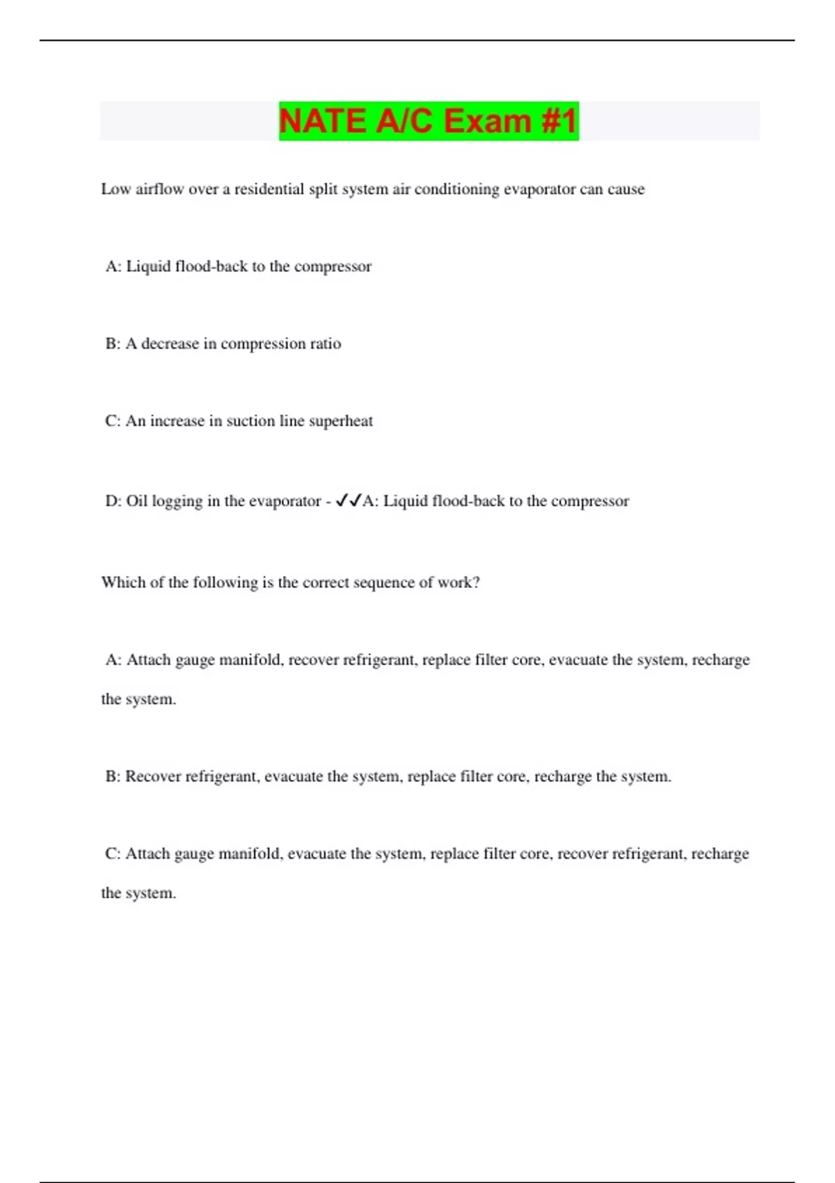 NATE A/C Exam 1 | Questions with 100% Correct Answers | Latest Update ...