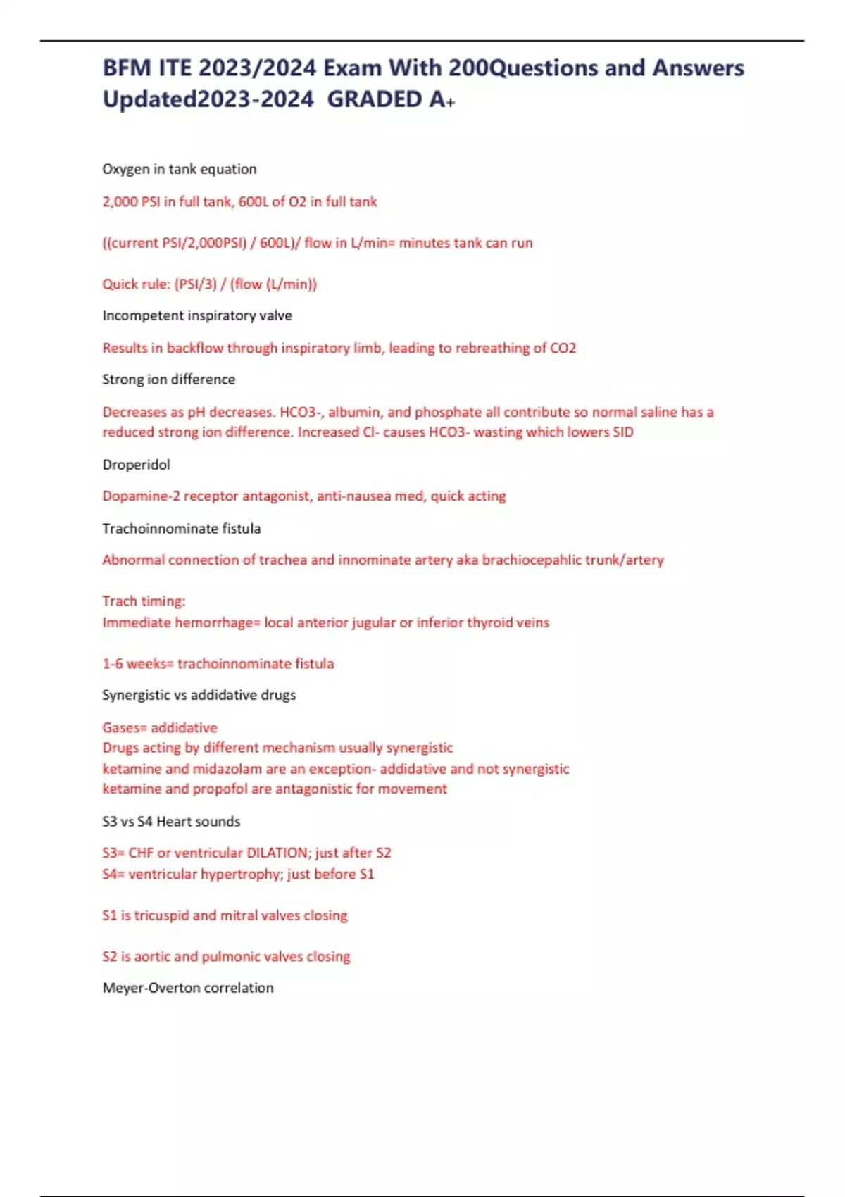 BFM ITE 2023/2024 Exam With 200Questions and Answers Updated GRADED A+ - BFM ITE - Stuvia US