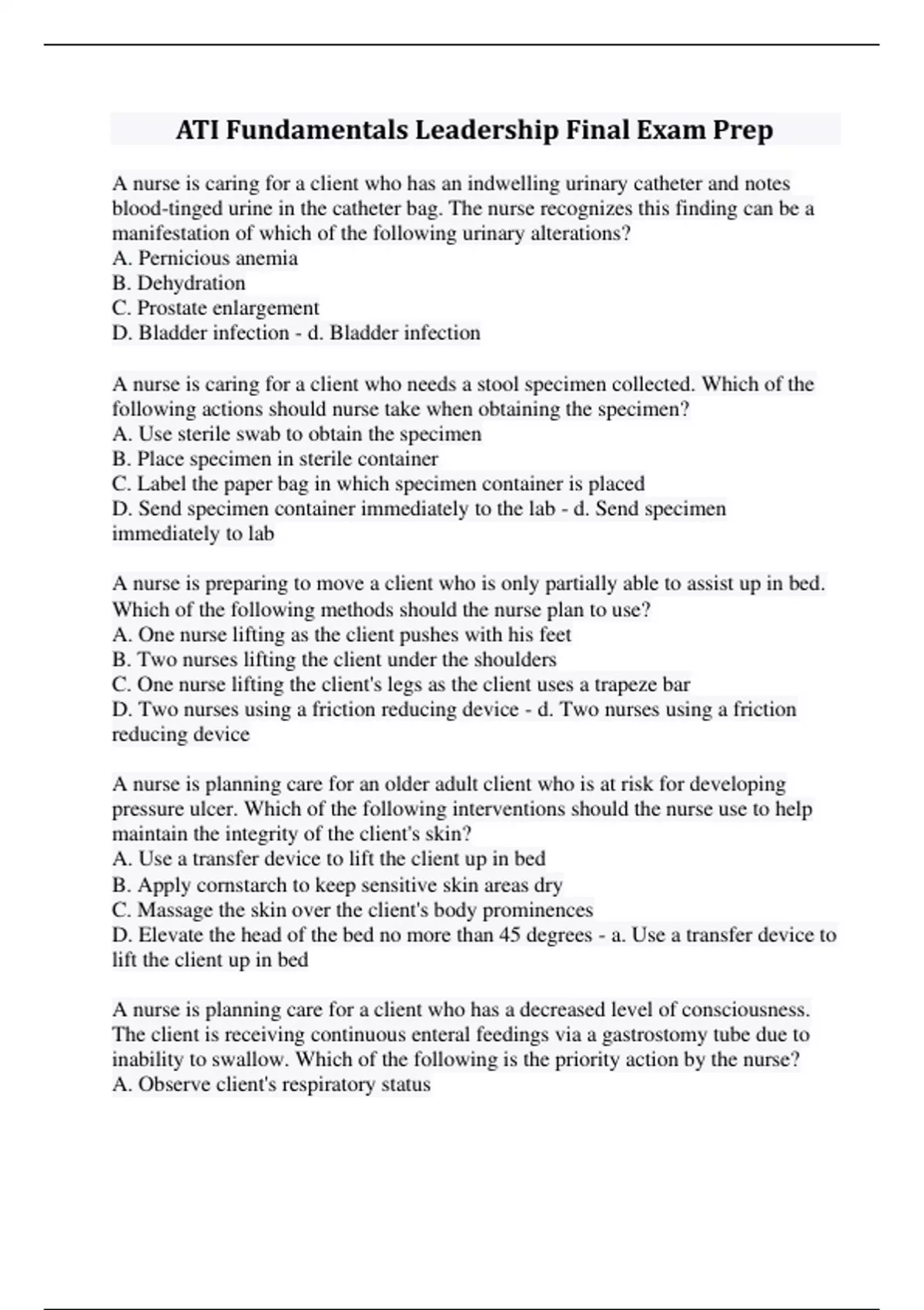 ATI Fundamentals Leadership Final Exam Prep - ATI NURSING LEADERSHIP ...