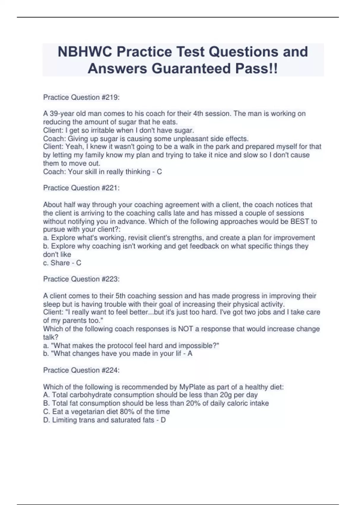 NBHWC Exam Complete Pack — 9 Full Papers Answers Verified 100% • 2025 ...