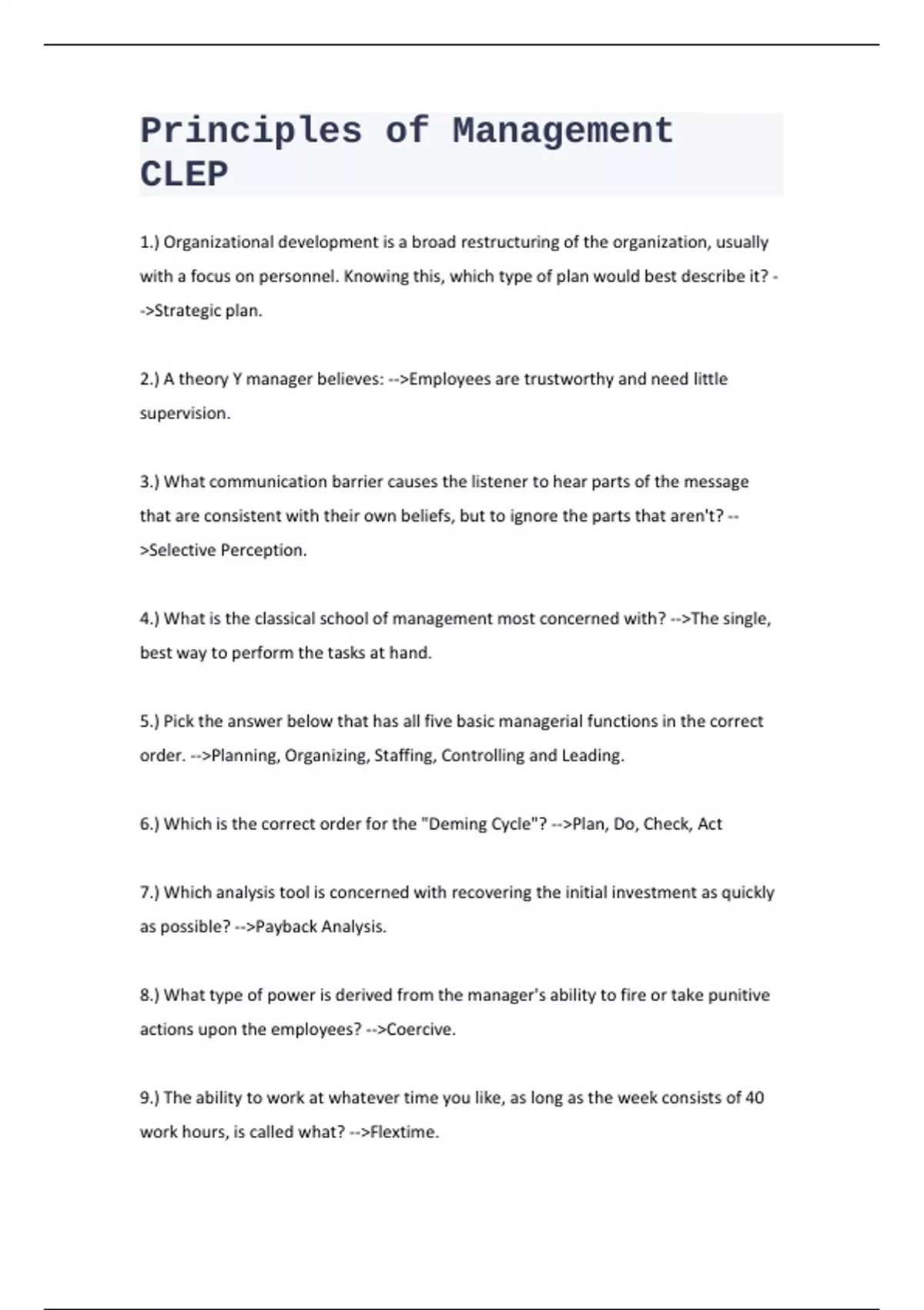 Principles of Management CLEP Study Guide 2023/2024 - Principles of ...