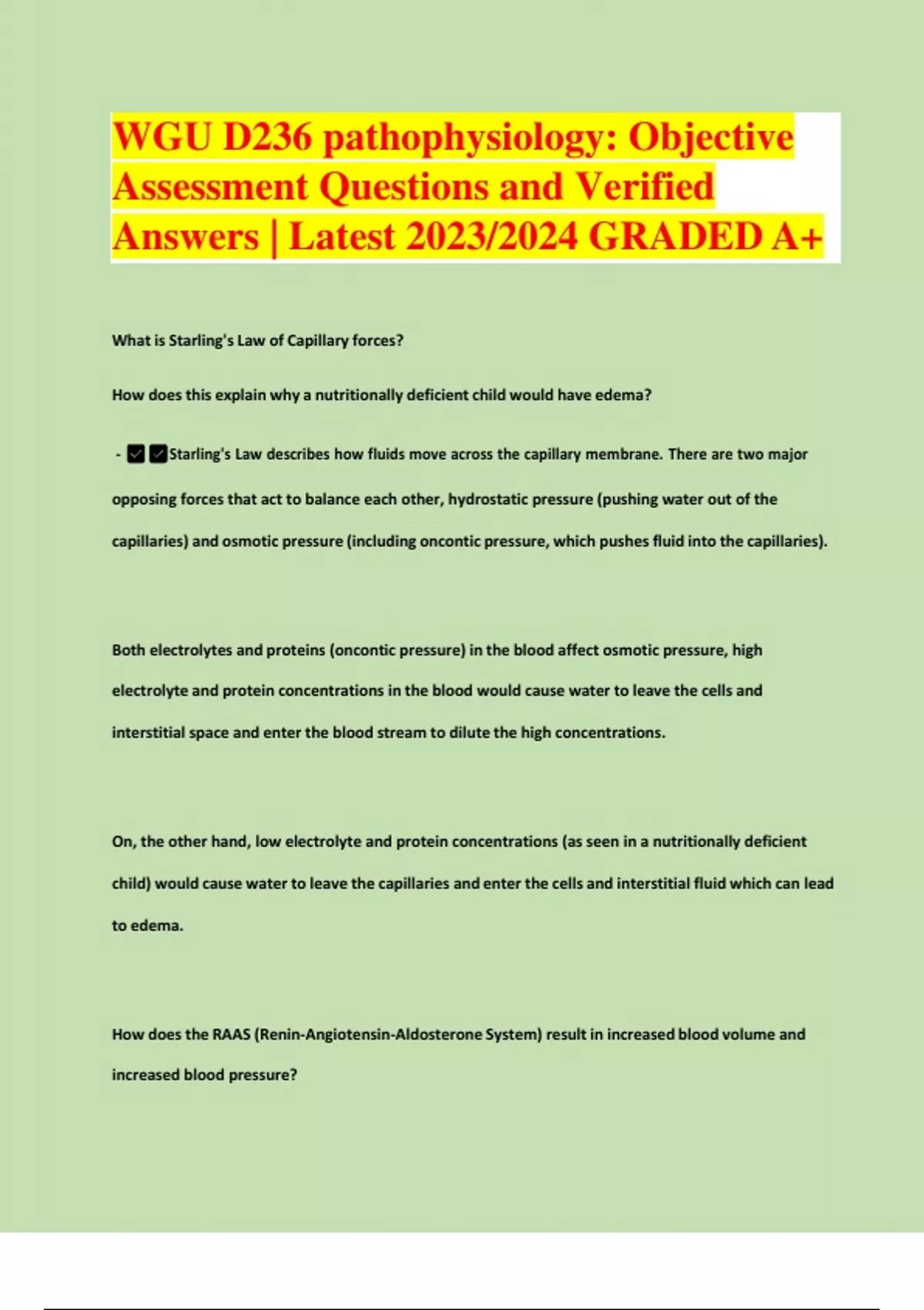 WGU D236 pathophysiology: Objective Assessment Questions and Verified ...