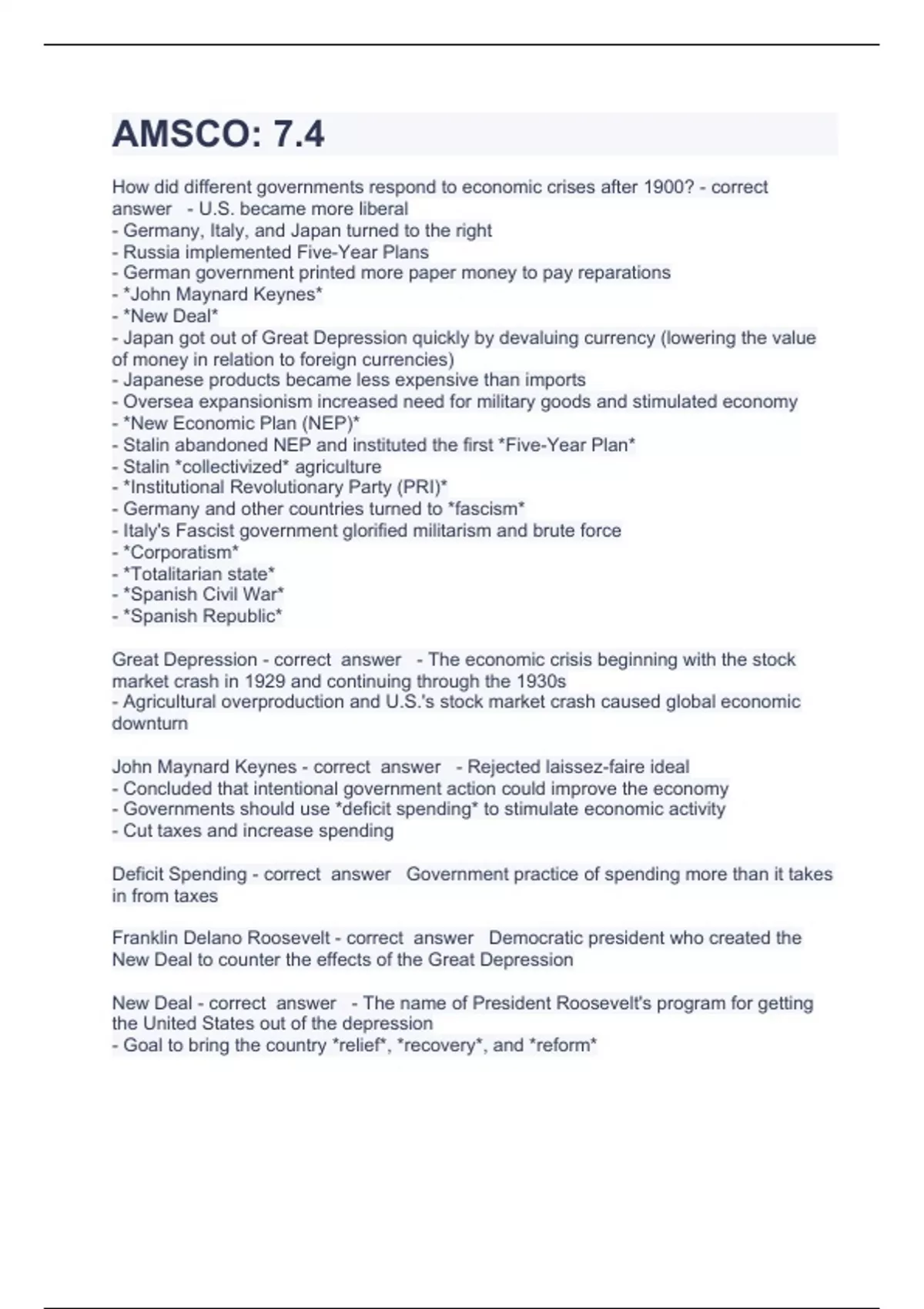 AMSCO Question and answers 100% correct 2023/2024 - AMSCO - Stuvia US