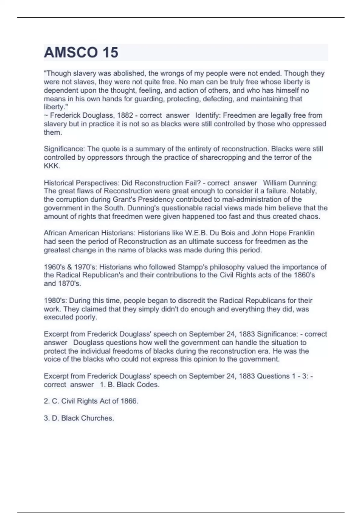 AMSCO 15 Question and answers 100% correct 2023/2024 - AMSCO - Stuvia US