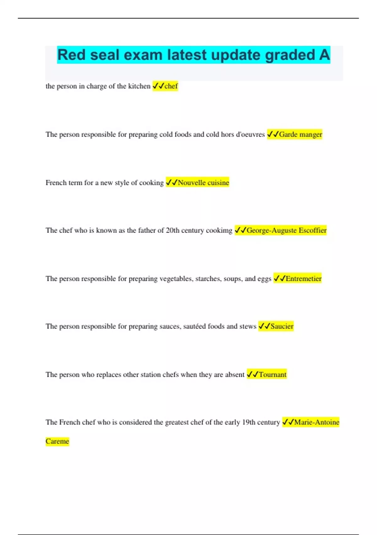 Red seal Bundled Exams Questions and Answers 100% Correct - Stuvia US