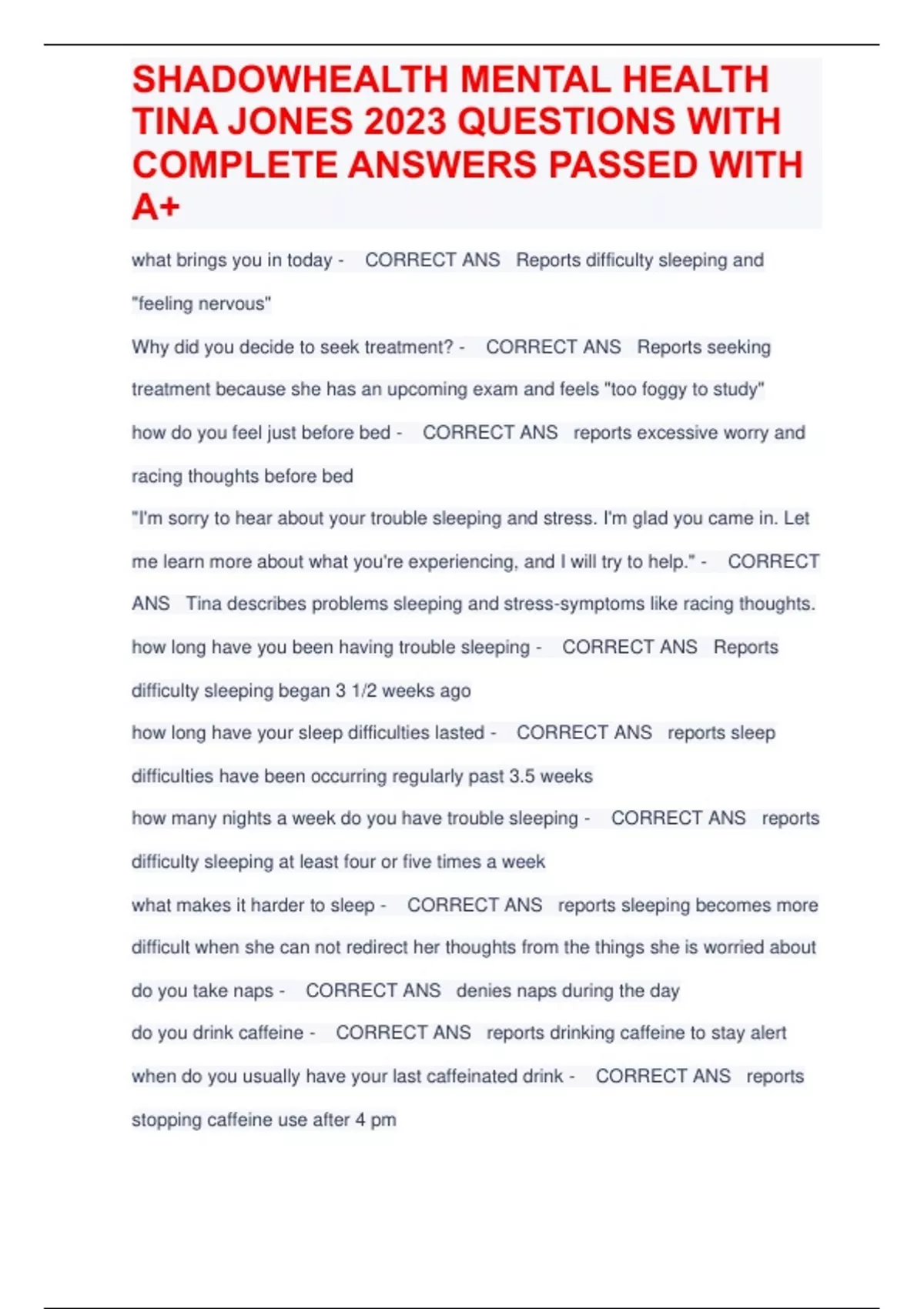 SHADOW HEALTH MENTAL HEALTH TINA JONES 2023 QUESTIONS WITH COMPLETE ...