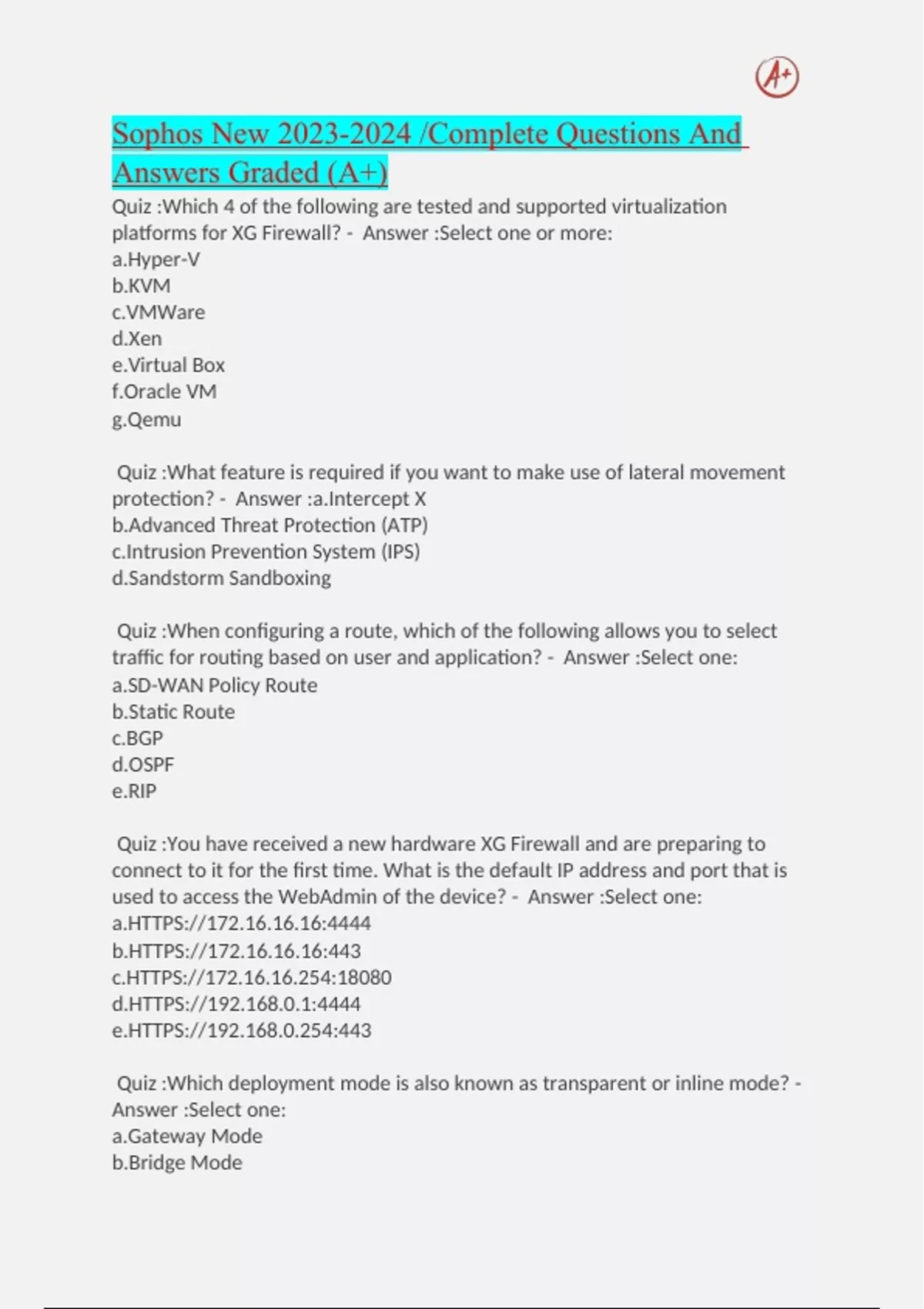 Sophos New /Complete Questions And Answers Graded (A+) - Sophos New ...