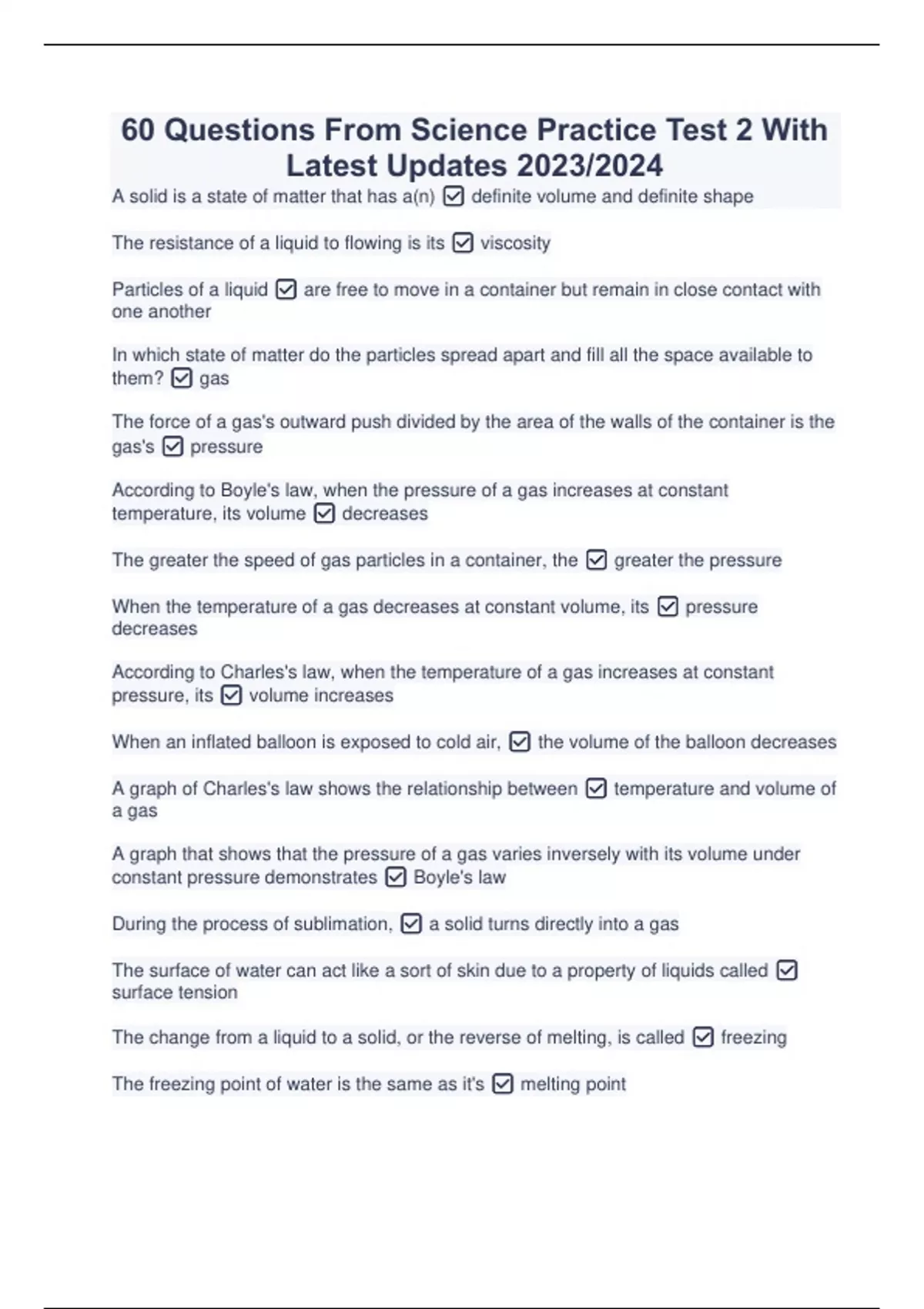 60 Questions From Science Practice Test 2 With Latest Updates 2023/2024 ...