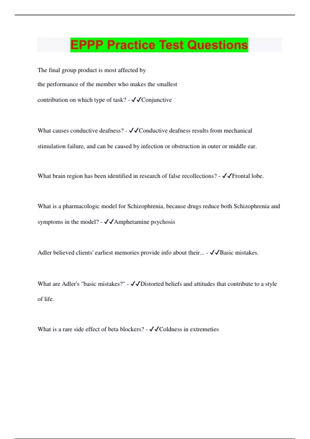 EPPP Practice Test | Questions with 100% Correct Answers | Latest ...