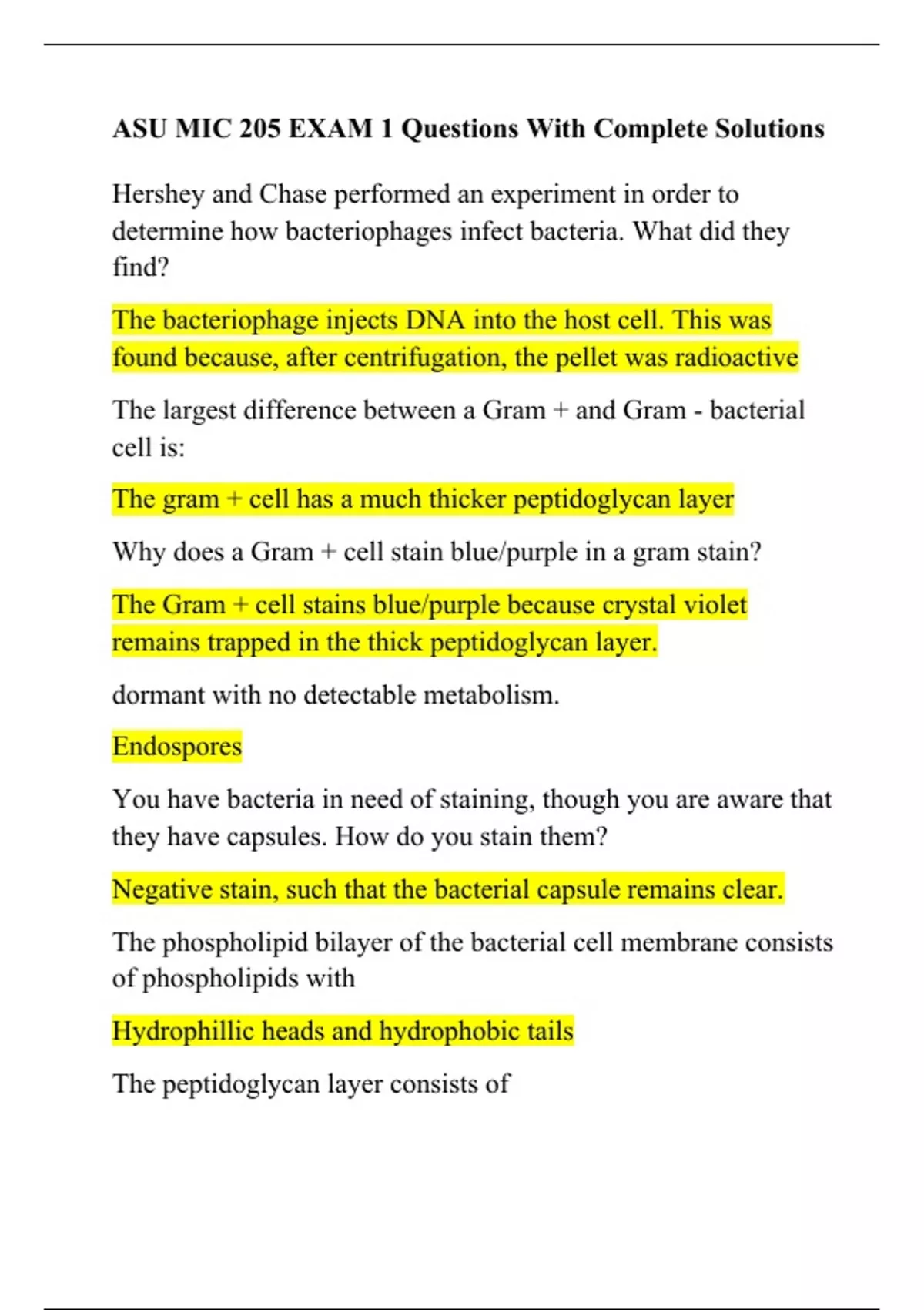 ASU MIC 205 EXAM 1 Questions With Complete Solutions - MIC 205 - Stuvia US