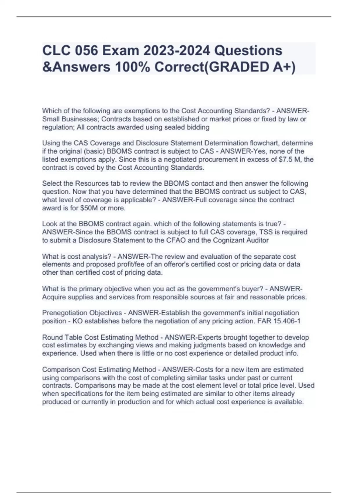 CLC 056 Exam Questions &Answers 100% Correct(GRADED A+) - CLC 056 ...