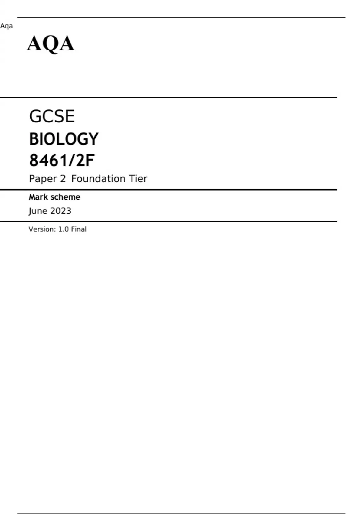 AQA GCSE BIOLOGY Foundation Tier Paper 2F JUNE 2023 MARK SCHEME - GCSE ...