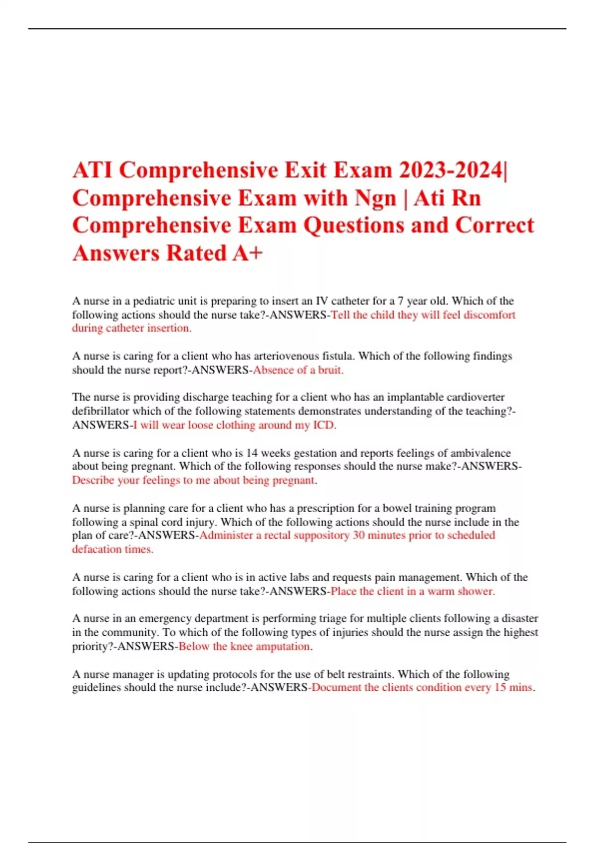 ATI Comprehensive Exit Exam | Comprehensive Exam with Ngn | Ati Rn ...
