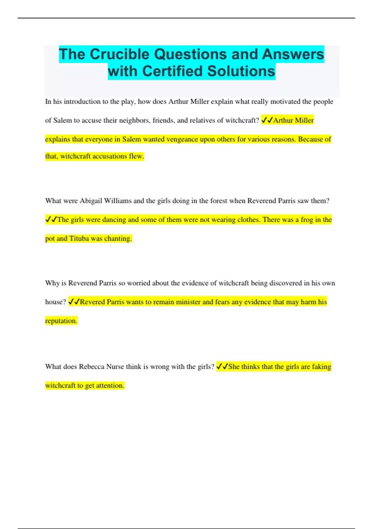 The Crucible Questions and Answers with Certified Solutions - The Air ...