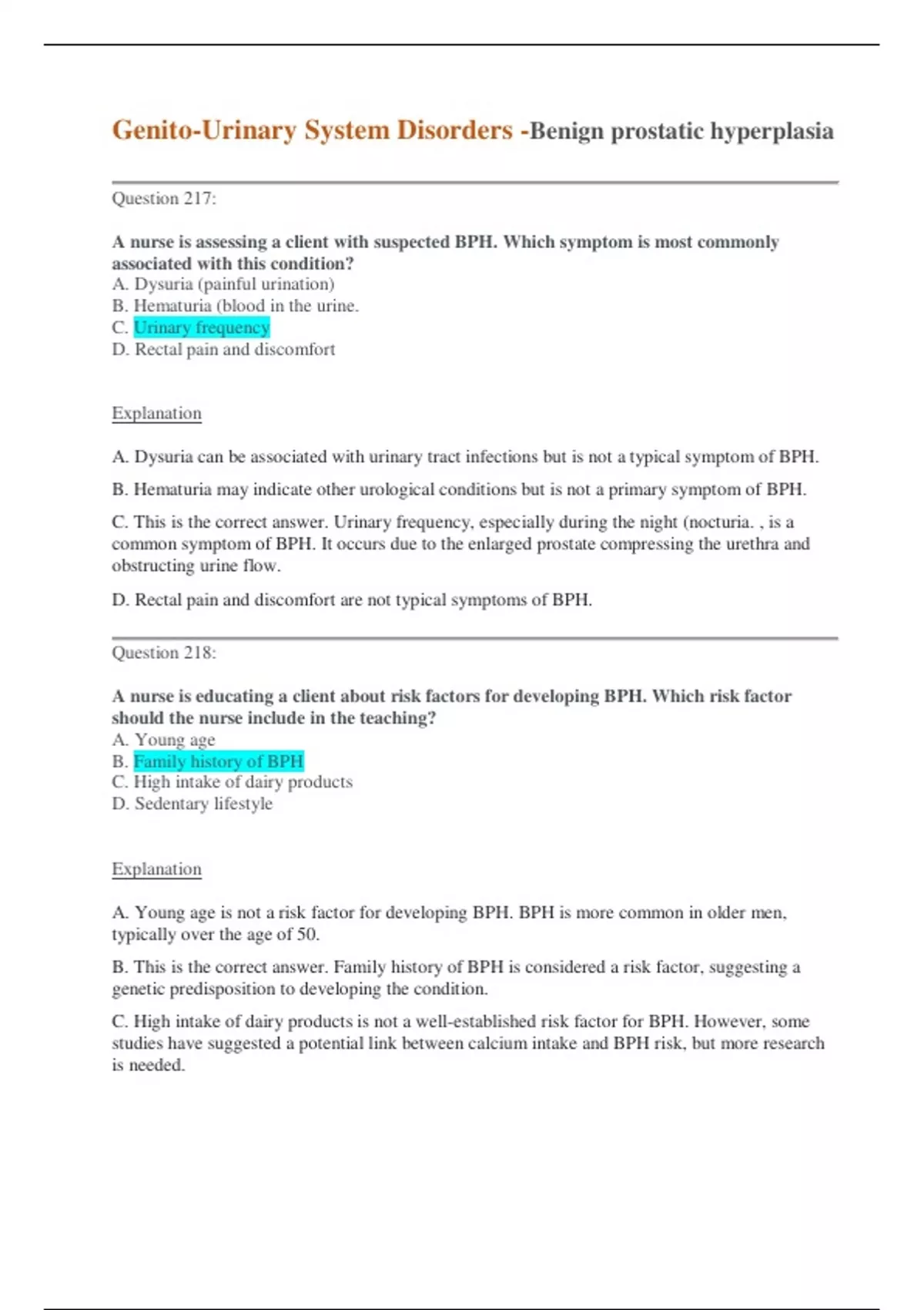 Genito-Urinary System Disorders -Benign prostatic hyperplasia - Genito ...