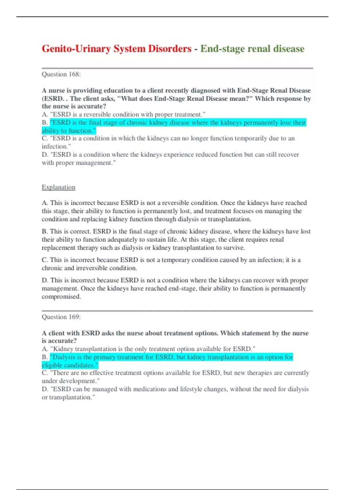 Genito-Urinary System Disorders - End-stage renal disease - Genito ...
