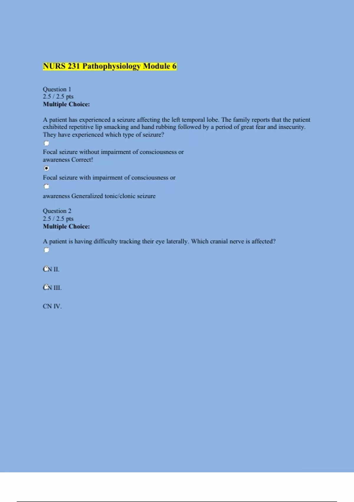 NURS 231: Pathophysiology Module 6 Exam Q&A PORTAGE LEARNING - NUR231 ...